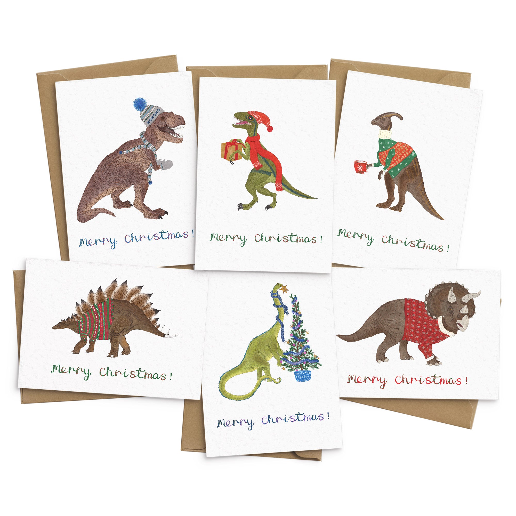 Cute Dinosaur Christmas Cards - Set of 6 - Poppins & Co.